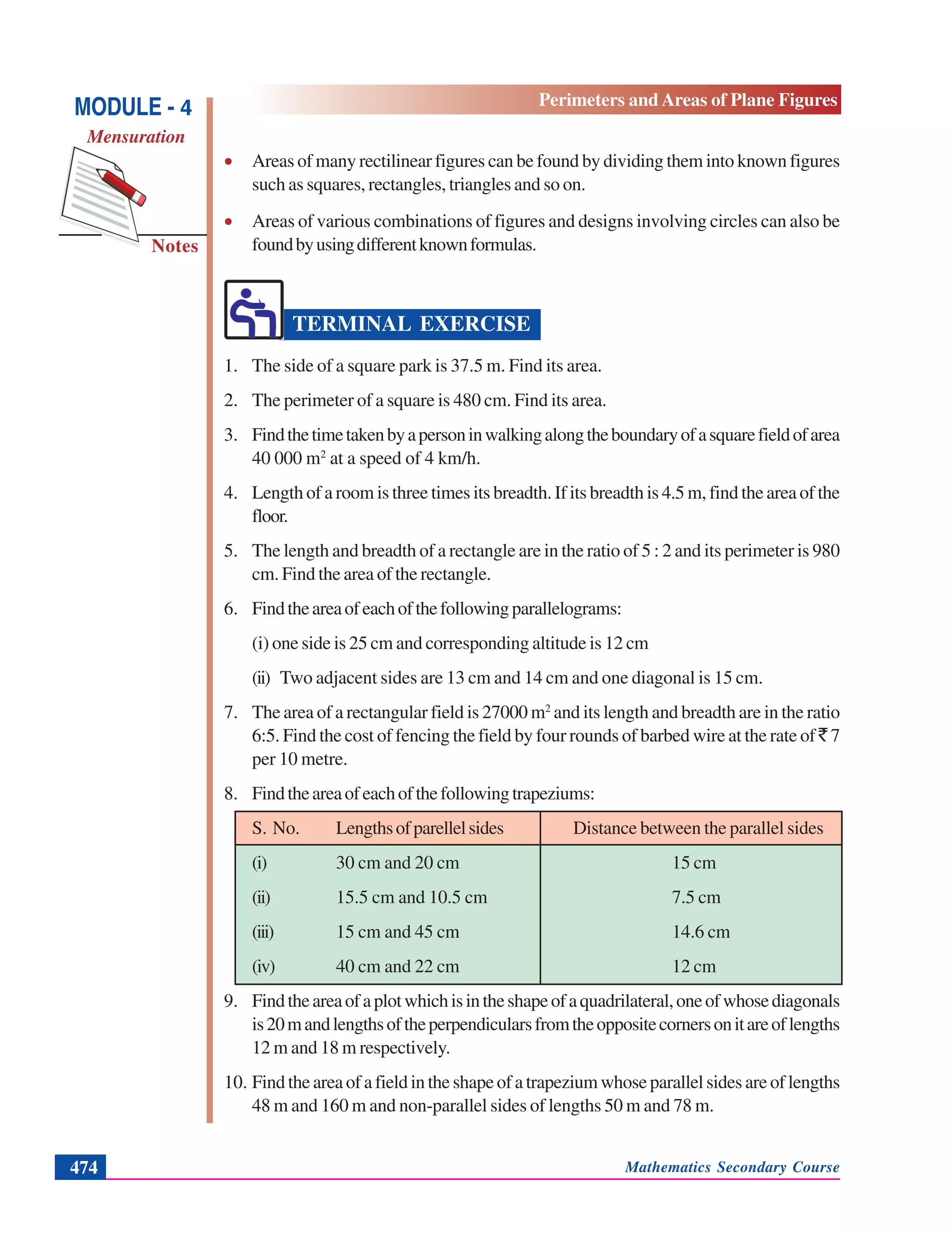 PERIMETERS AND AREAS OF PLANE FIGURES - MENSURATION | PDF | Geography ...