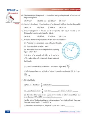 PERIMETERS AND AREAS OF PLANE FIGURES - MENSURATION | PDF