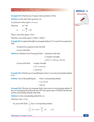 PERIMETERS AND AREAS OF PLANE FIGURES - MENSURATION | PDF | Geography ...