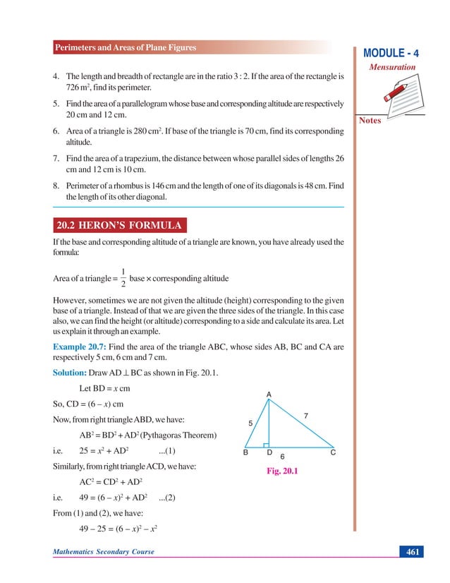 PERIMETERS AND AREAS OF PLANE FIGURES - MENSURATION | PDF | Geography ...