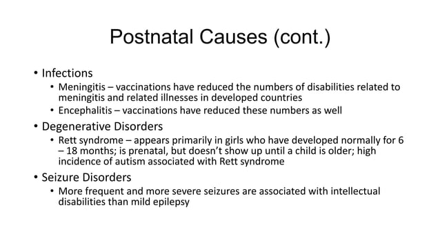 Perinatal and postnatal causes of intellectual disabilities chapter 2 ...