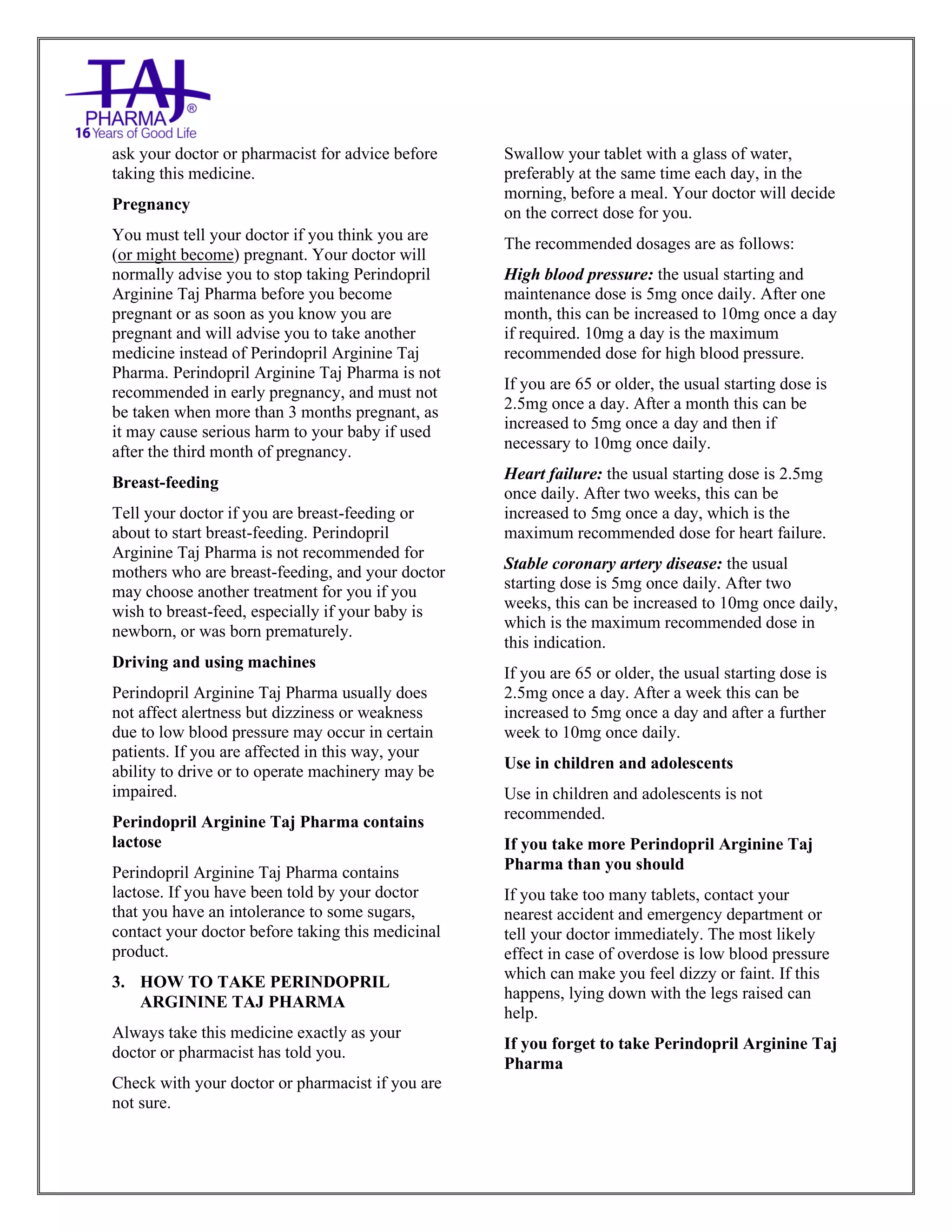 Perindopril Arginine Tablets USP Taj Pharma PIL | PDF