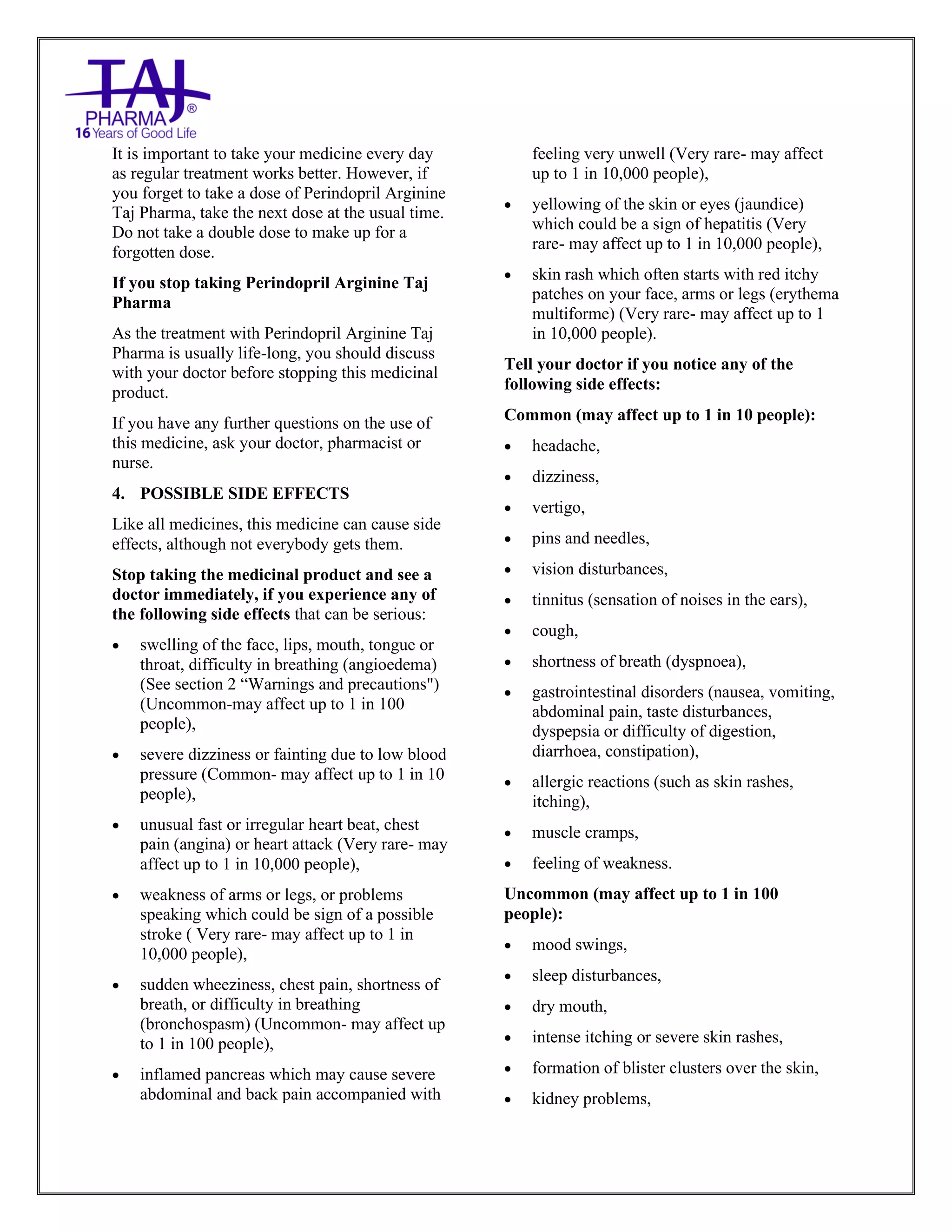 Perindopril Arginine Tablets USP Taj Pharma PIL | PDF