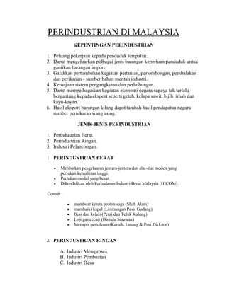 Perindustrian di malaysia | DOCX