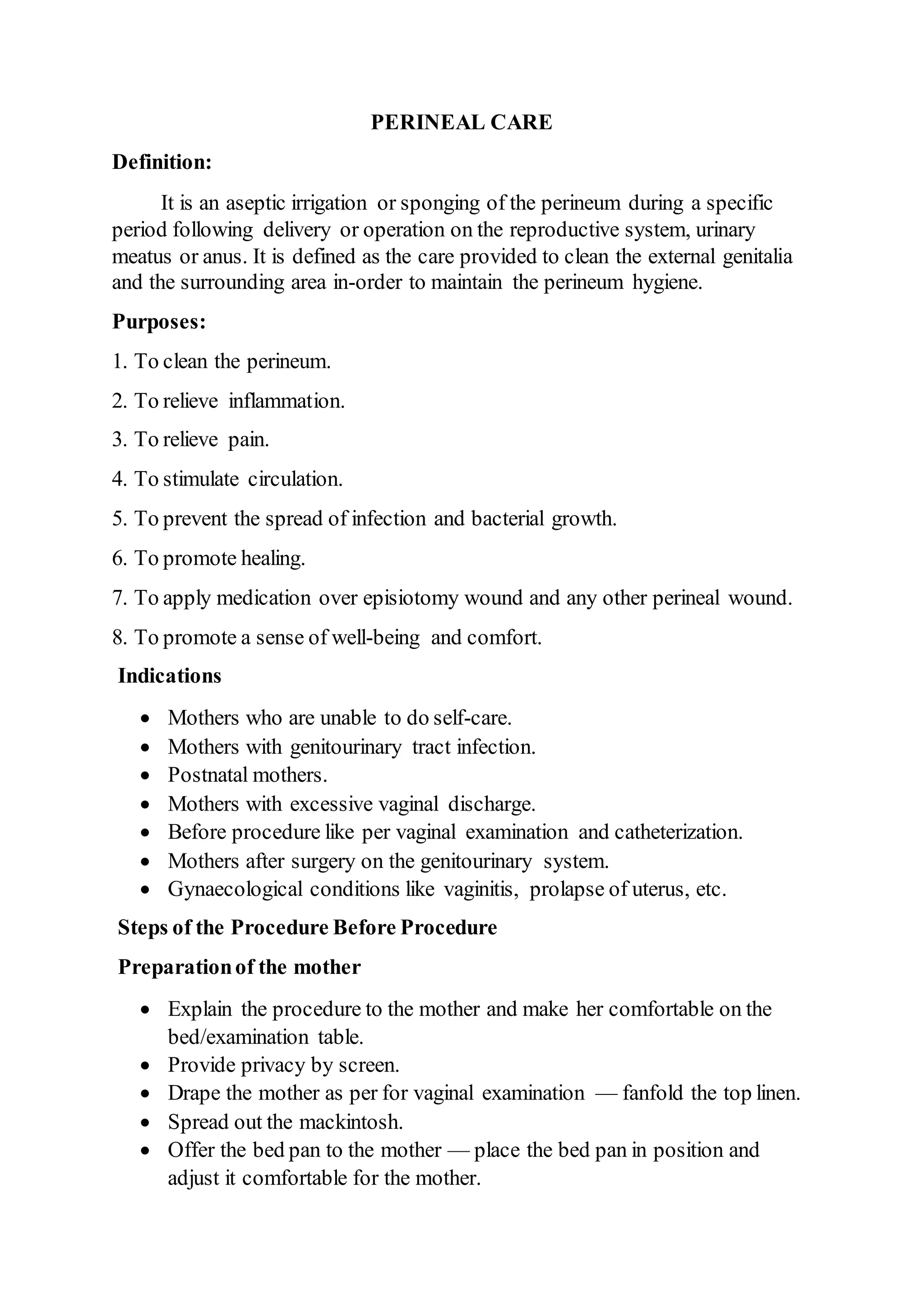 Perineal care | DOCX