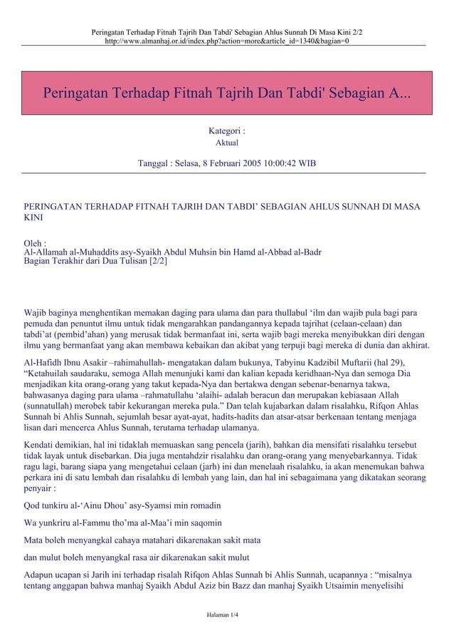 Peringatan terhadap-fitnah-tajrih-dan-tabdi-sebagian-ahlus-sunnah-di ...