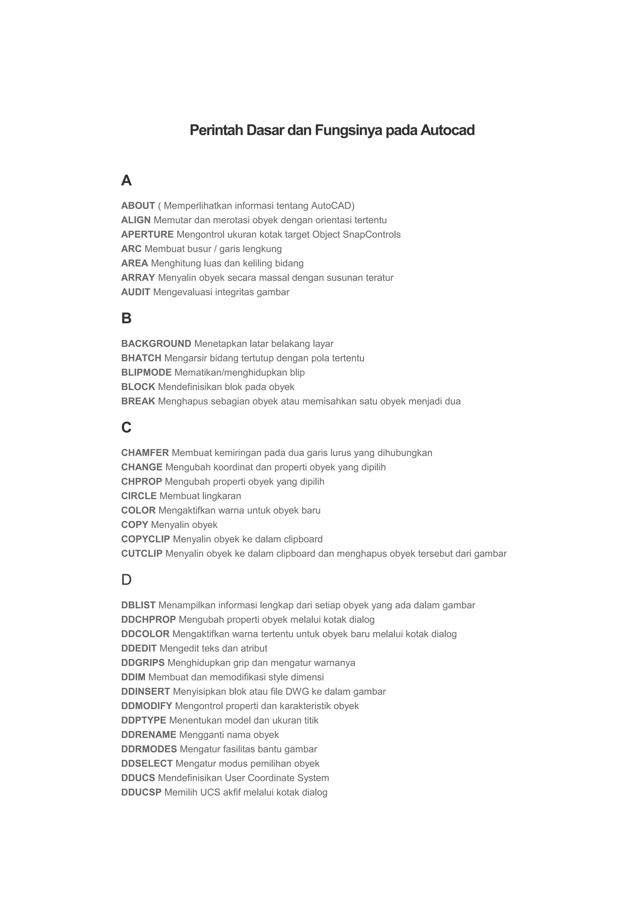 Perintah dasar dan fungsinya pada autocad | DOC