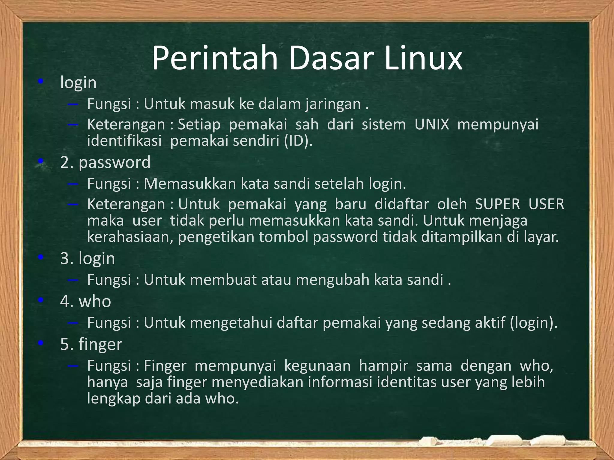 Perintah dasar linux dan fungsi fungsinya | PPTX