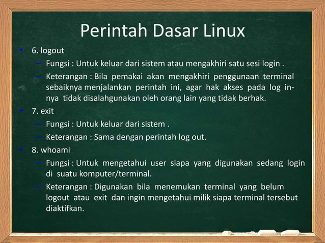 Perintah dasar linux dan fungsi fungsinya | PPTX