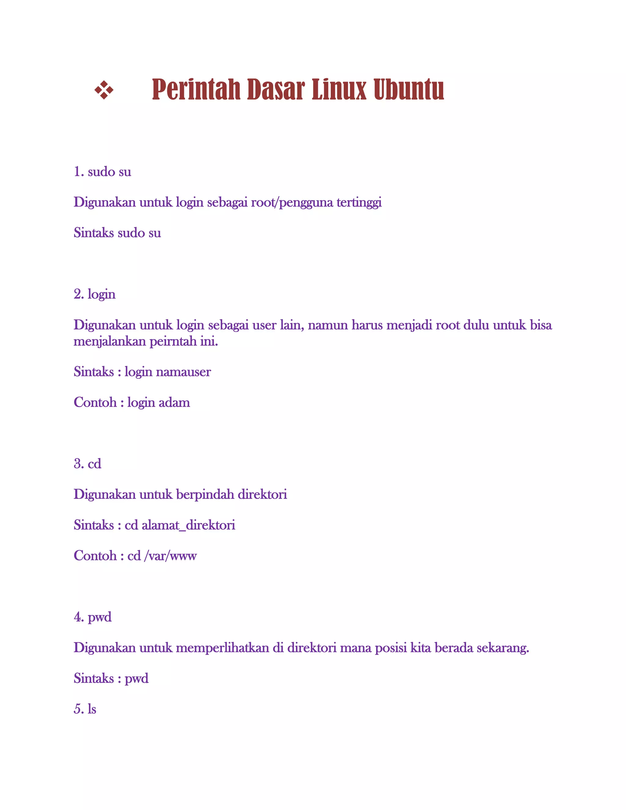 Tugas: Perintah dasar linux ubuntu ( 24/ 3 / 2014 ) | PDF