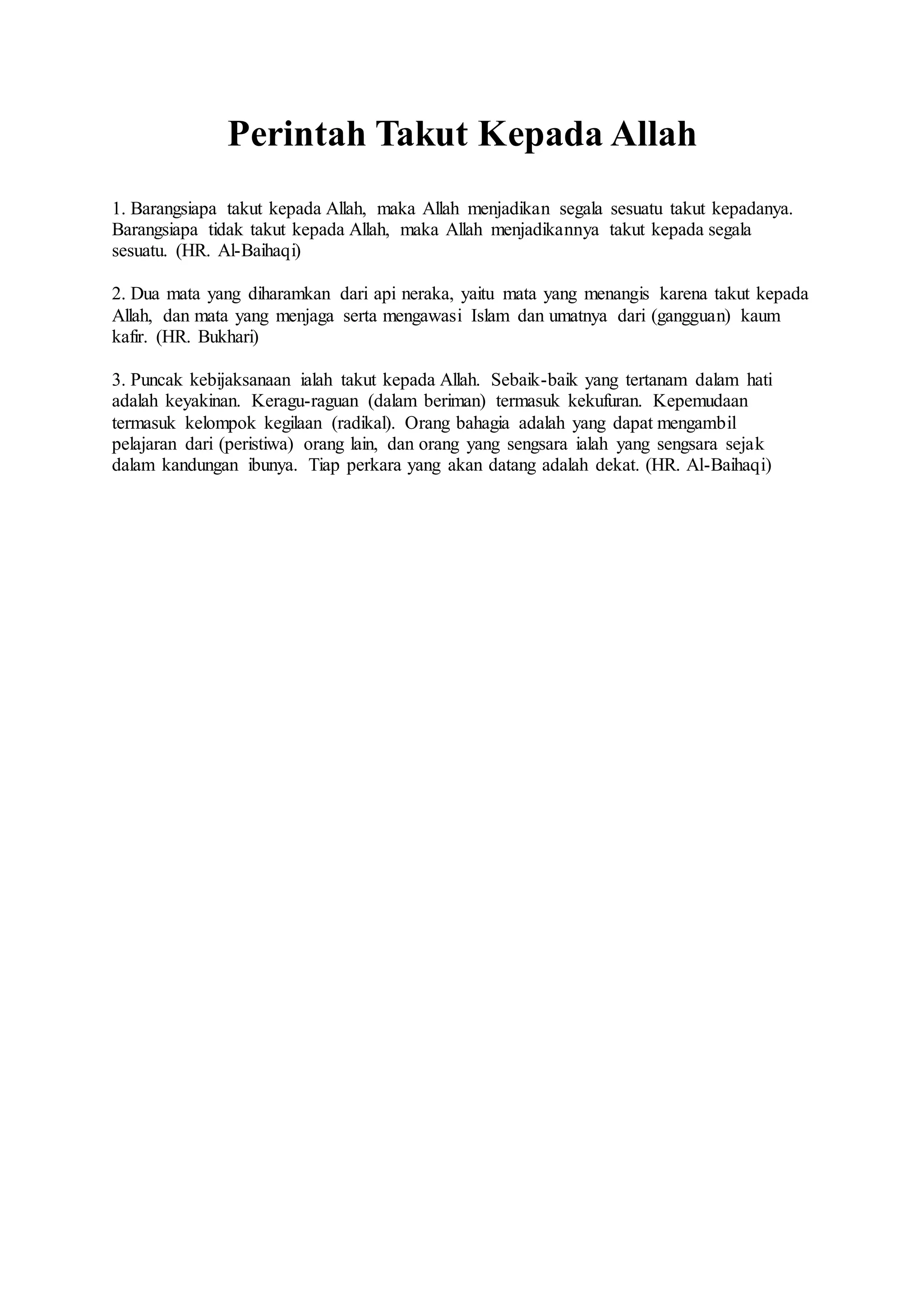 Perintah takut kepada allah | DOCX