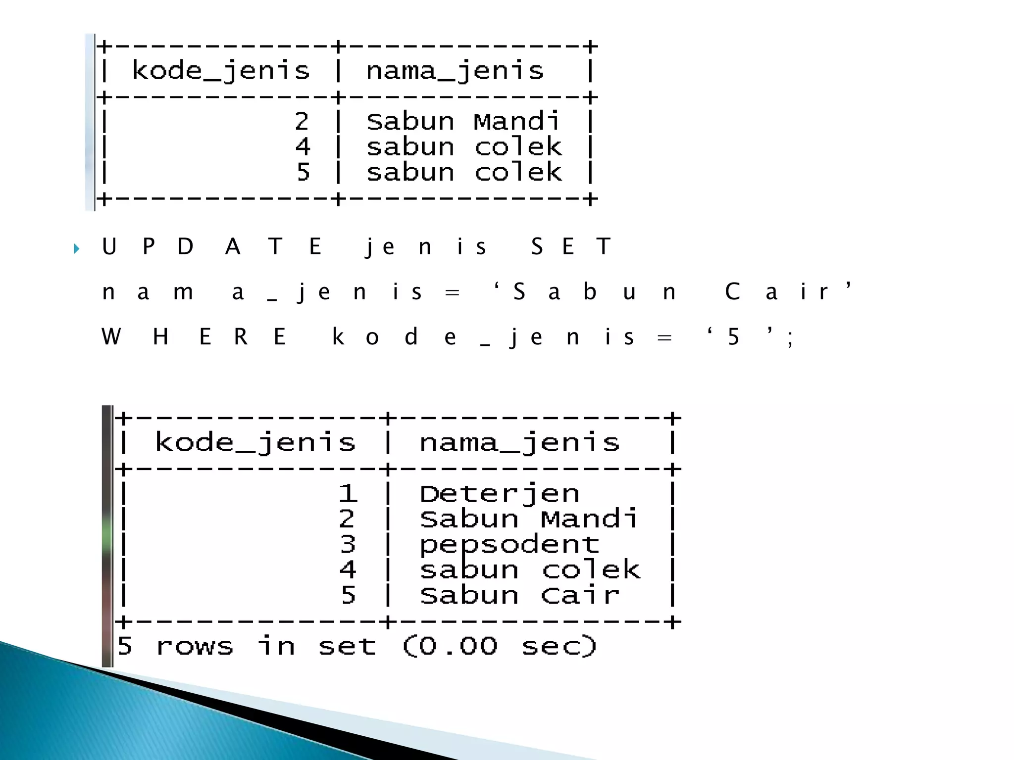 Perintah update & delete data | PPT