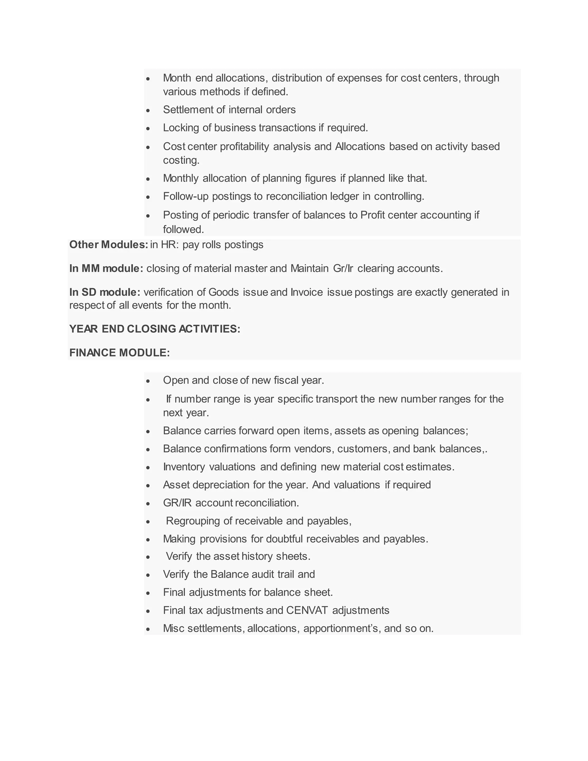 Period end closing activites in sap fico | DOCX