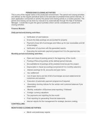 Period end closing activites in sap fico | DOCX