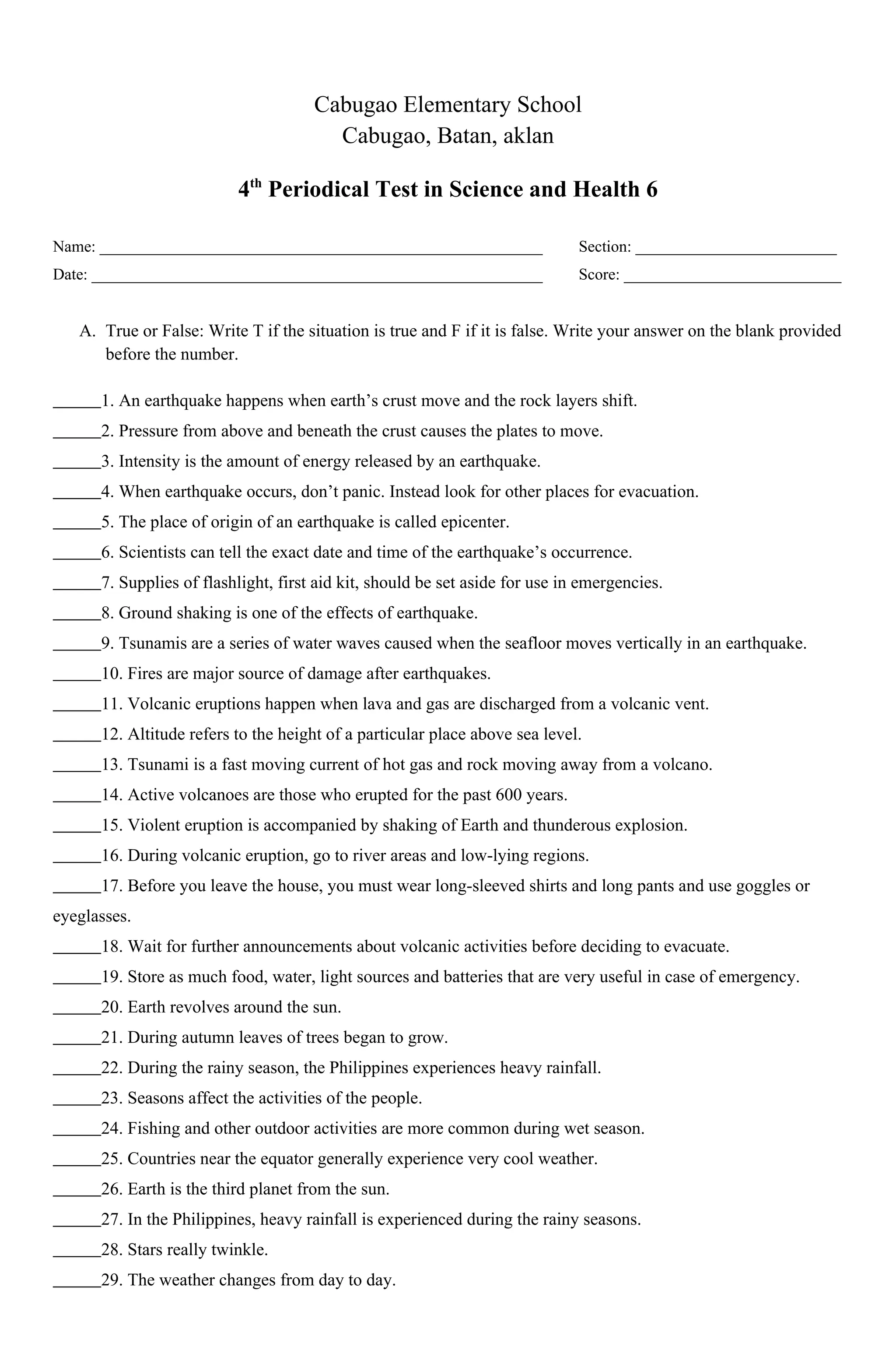 periodical test-4th quarter in science 6 | DOCX
