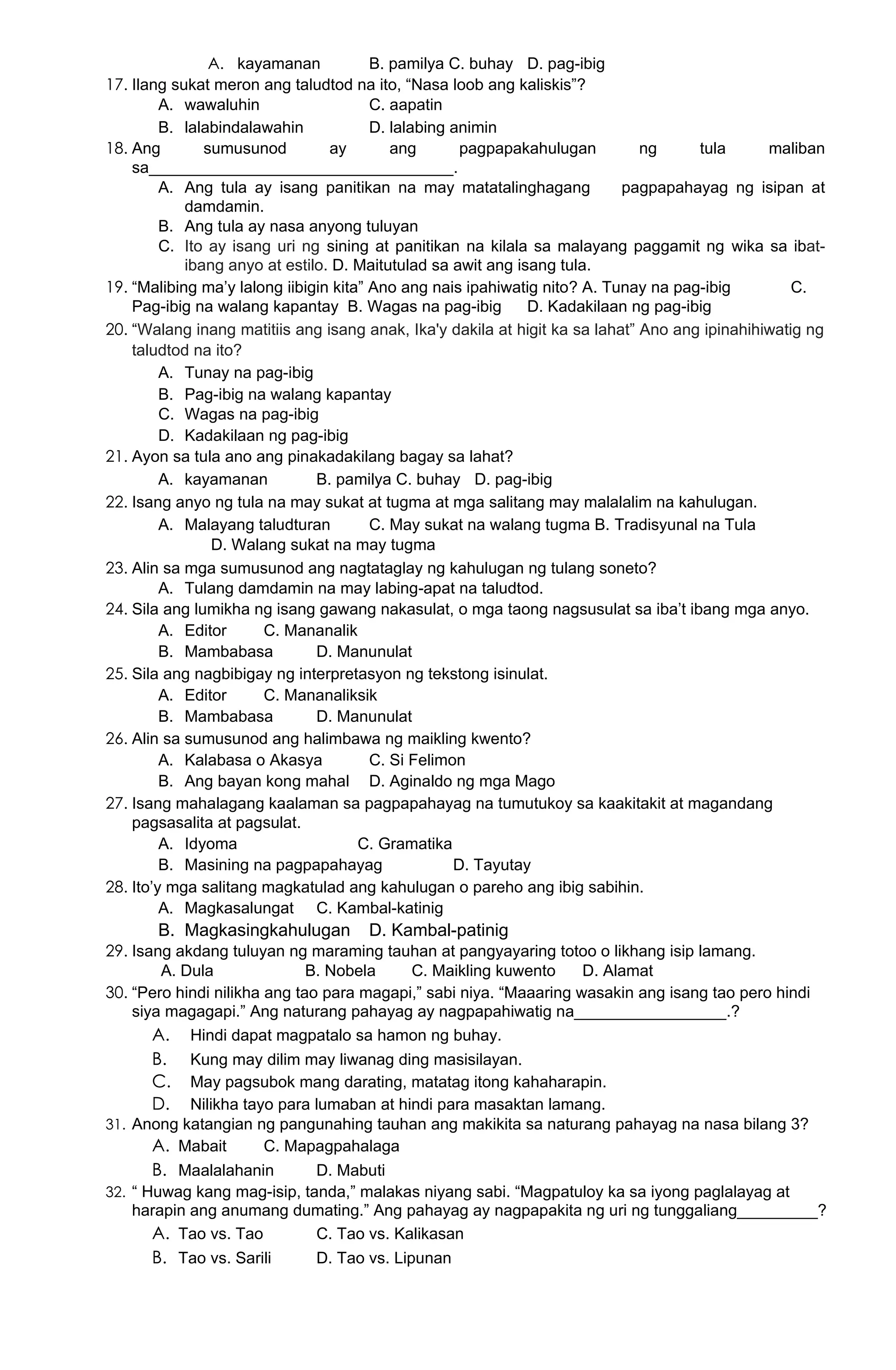 IKALAWANG MARKAHANG PAGSUSULIT in Filipino 10 .docx