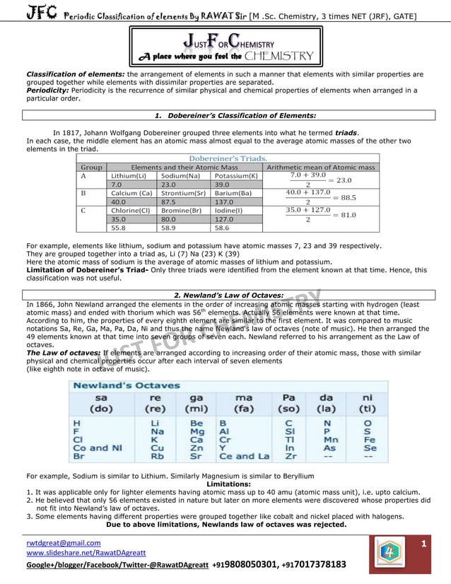 Periodic classification class 10th by jfc | PDF
