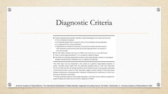 Periodic Limb Movement Disorder | PPTX | Sleep Disorders | Diseases and ...