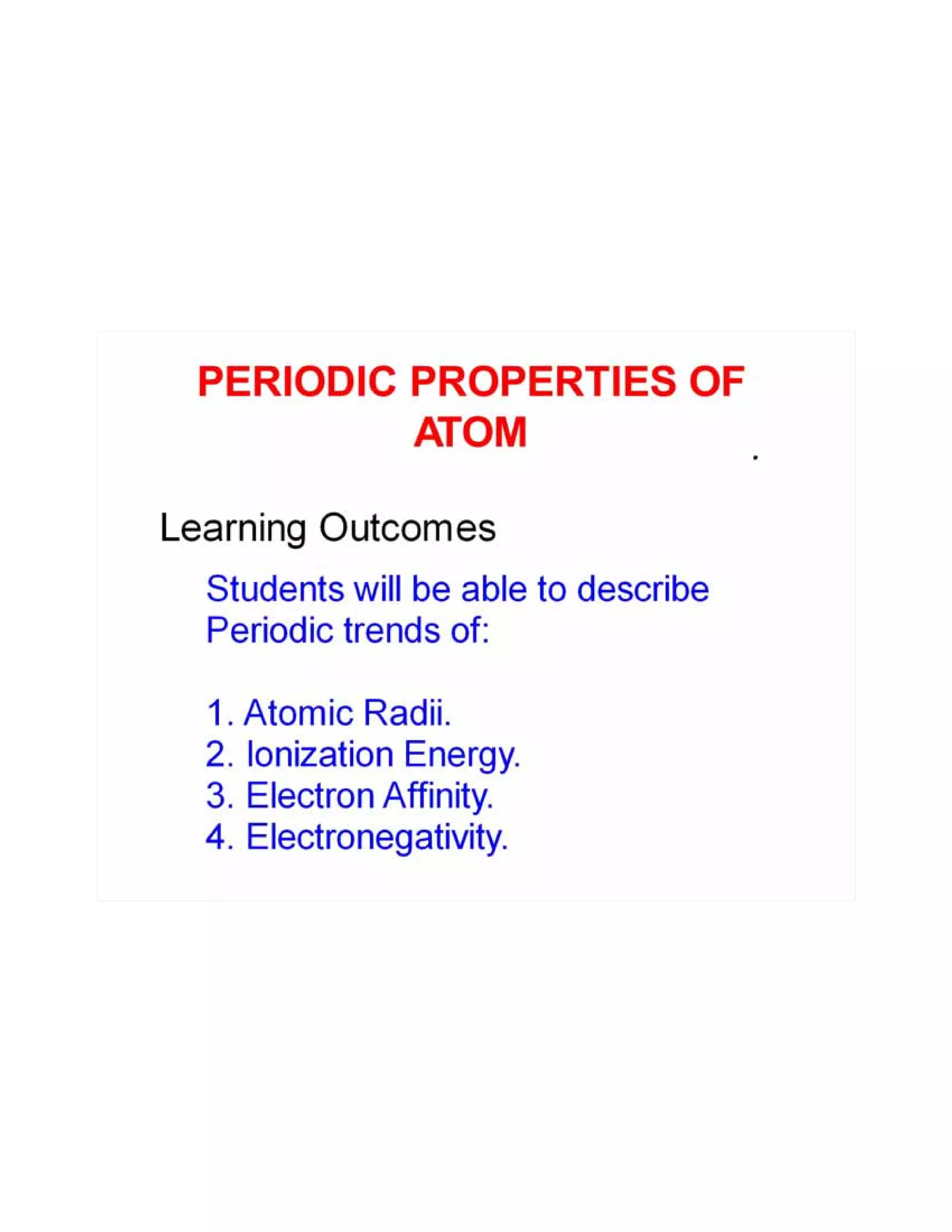 Periodic properties of atoms | PDF