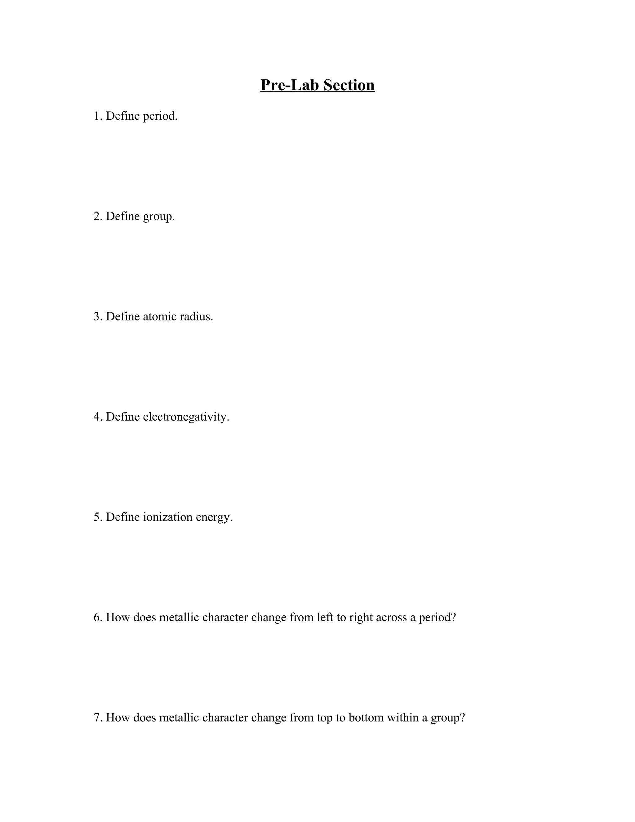 Chemistry - Periodic Trends Lab | DOC