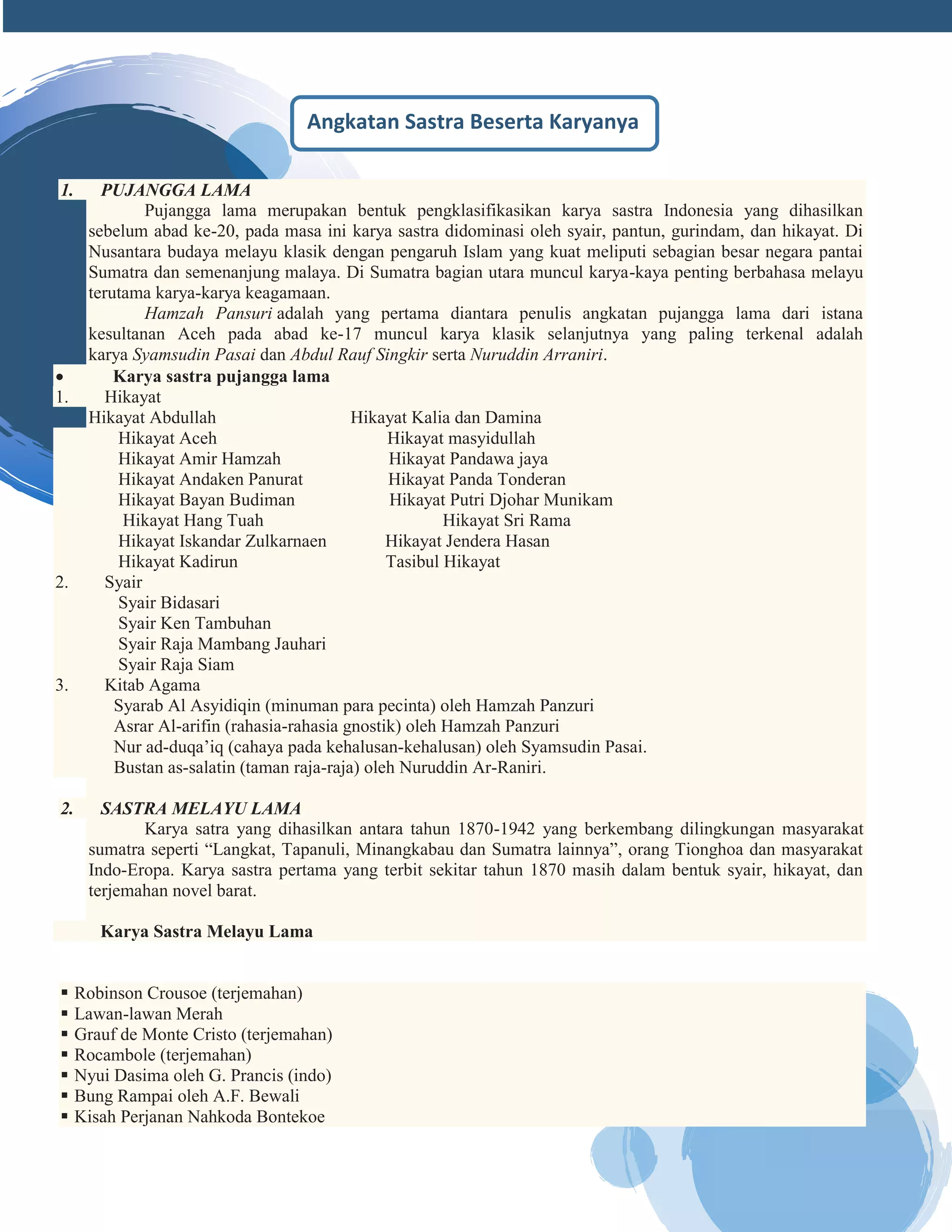 Periodisasi sastra indonesia | PDF