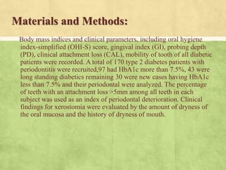 Periodontal disease and diabetes a study. | PPTX