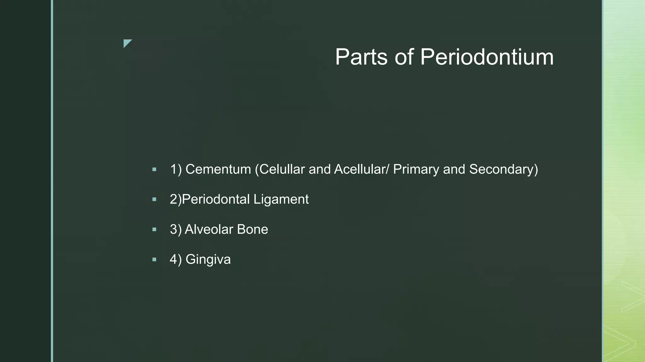 Periodontium characteristics and parts | PDF