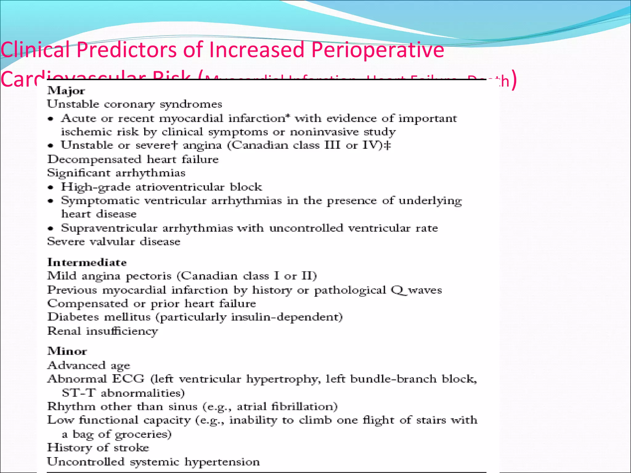 Perioperative cardiovascular evaluation for non cardiac surgery | PPT