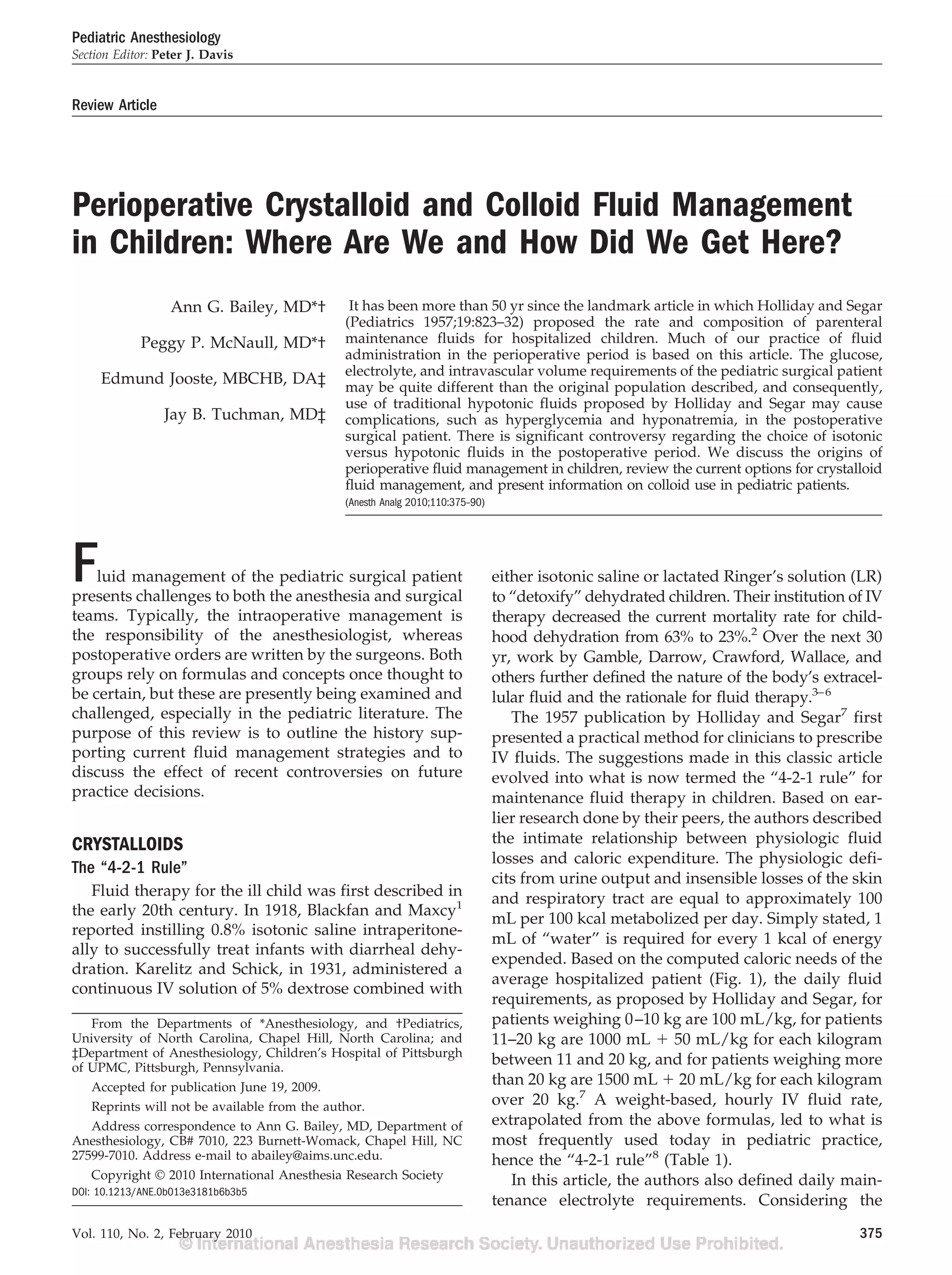 Perioperative crystalloid and colloid fluid management in children ...