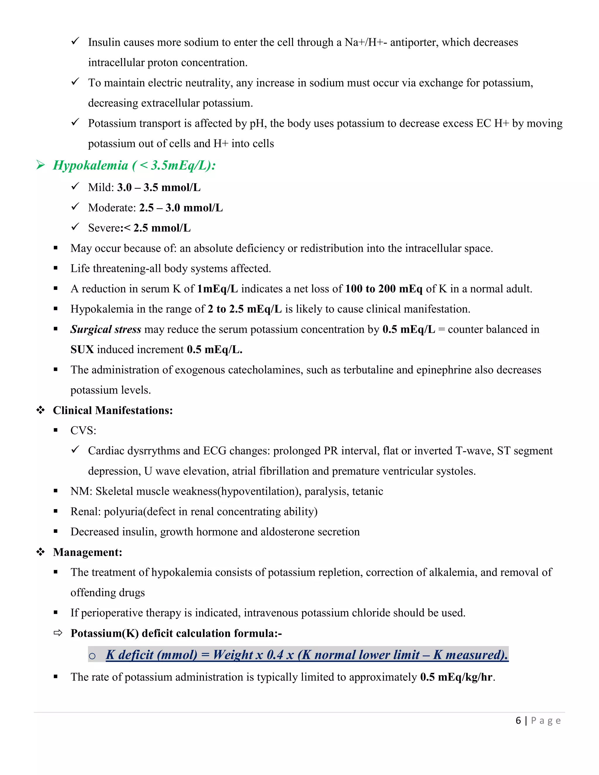 Perioperative electrolyte disorder mgt1. | PDF