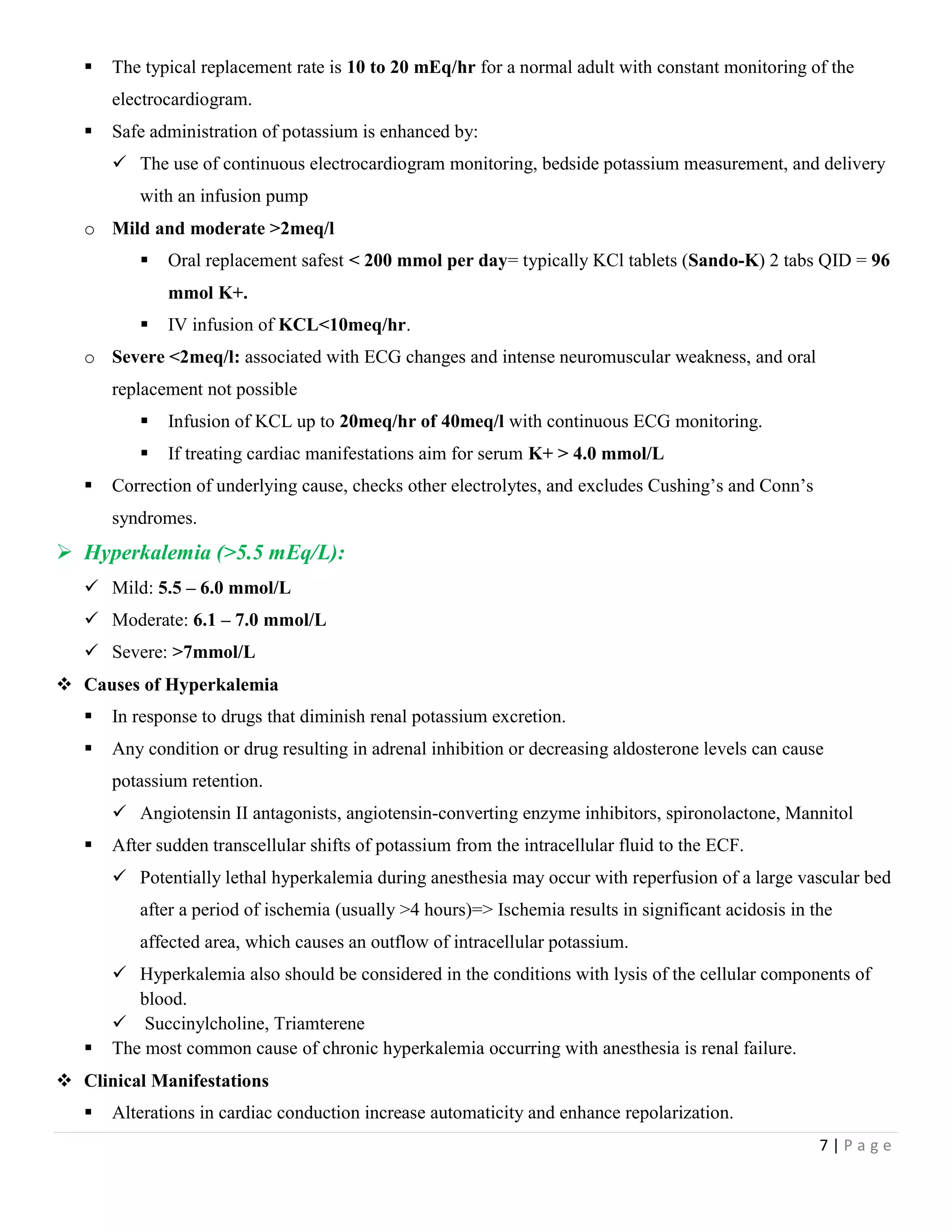 Perioperative electrolyte disorder mgt1. | PDF