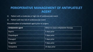 perioperative management of anticoagulant and antiplatelet agents | PPTX