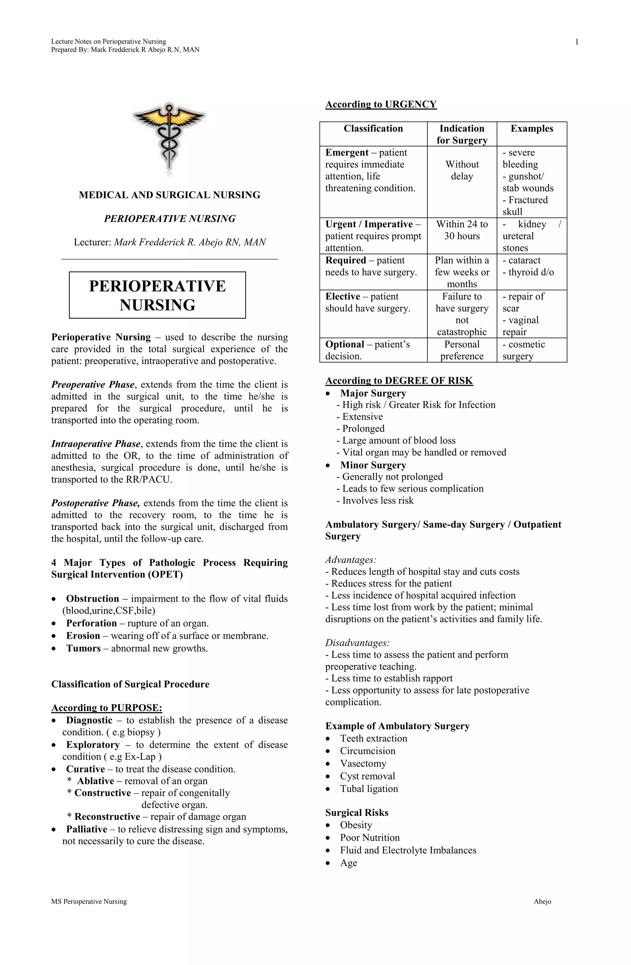 Perioperative nursing | PDF