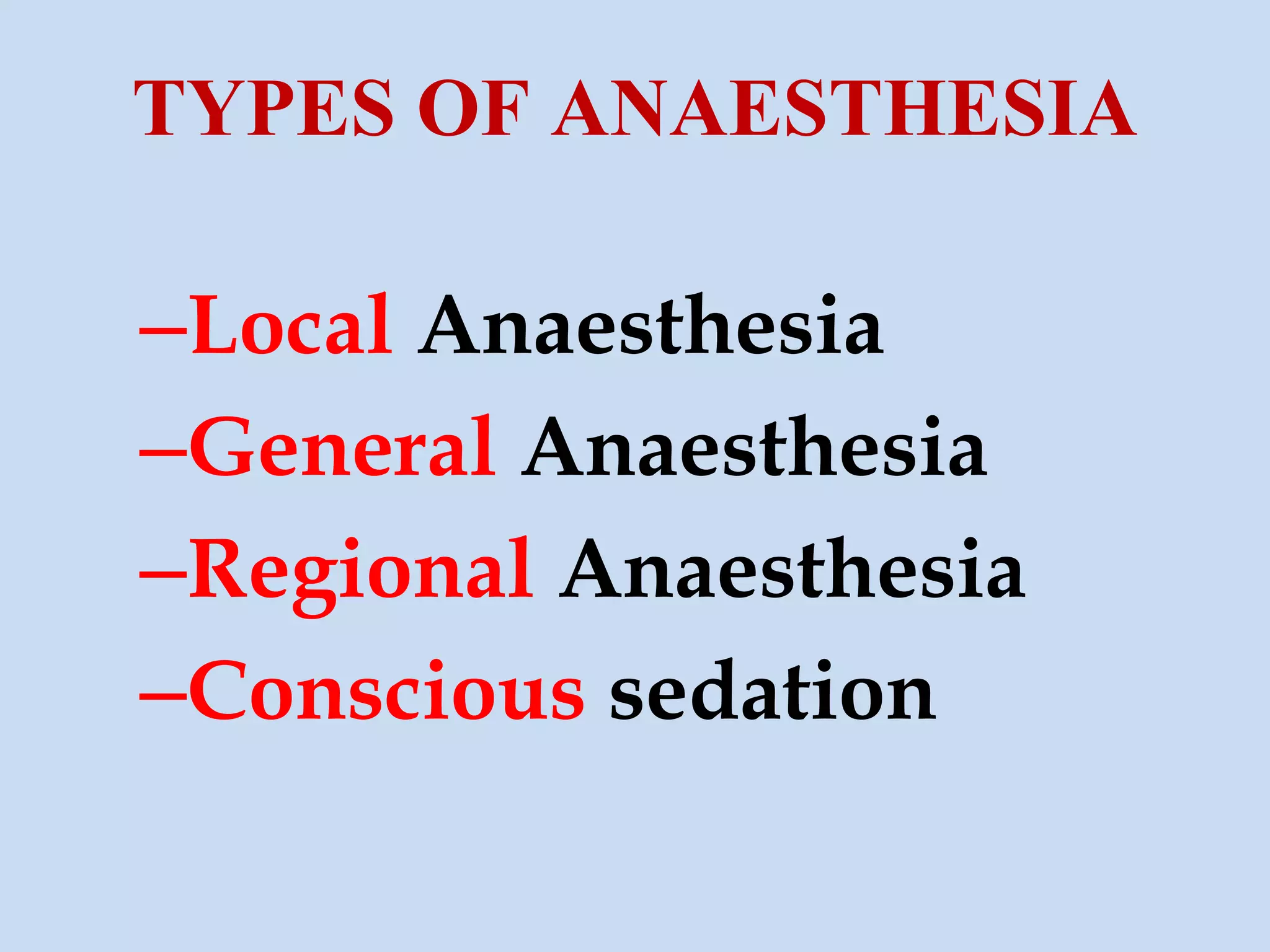 anesthesia- types of anaesthesia | PPTX