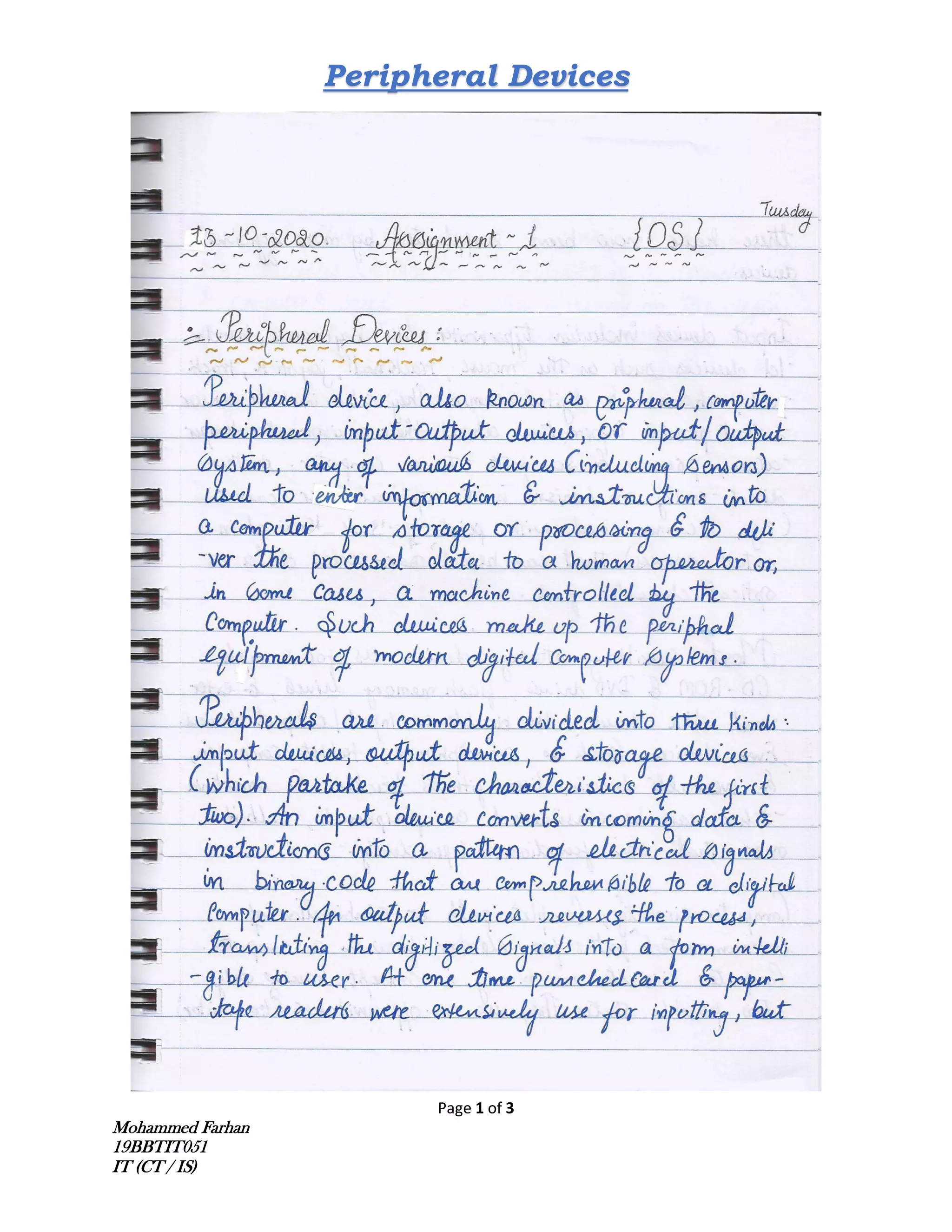 Short note on Peripheral devices Operating System. | PDF