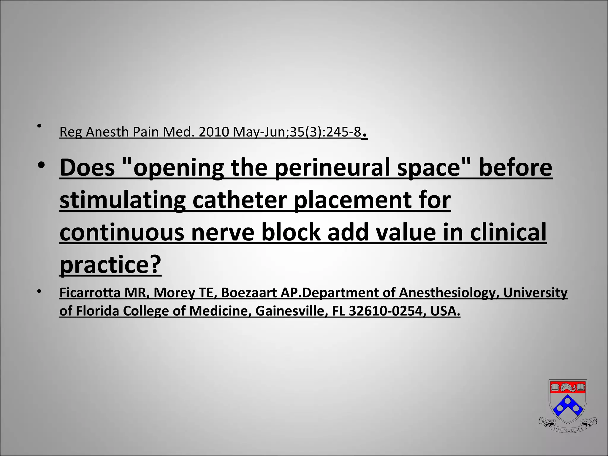 Peripheral Nerve Catheters | PPT