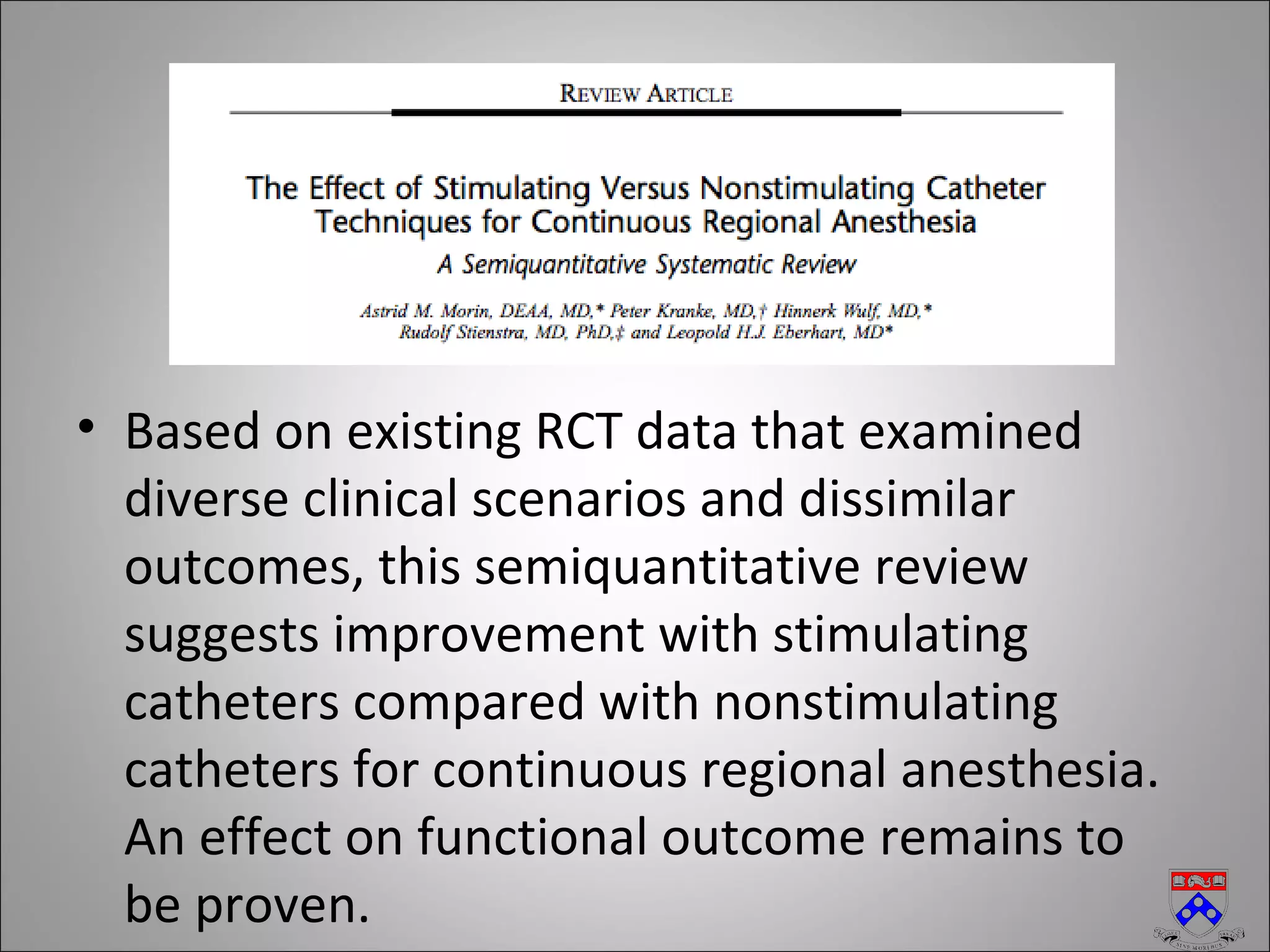 Peripheral Nerve Catheters | PPT