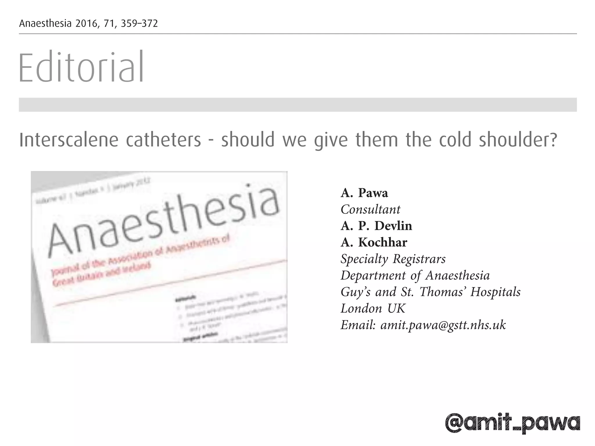 Peripheral Nerve Catheters - an introduction | PDF