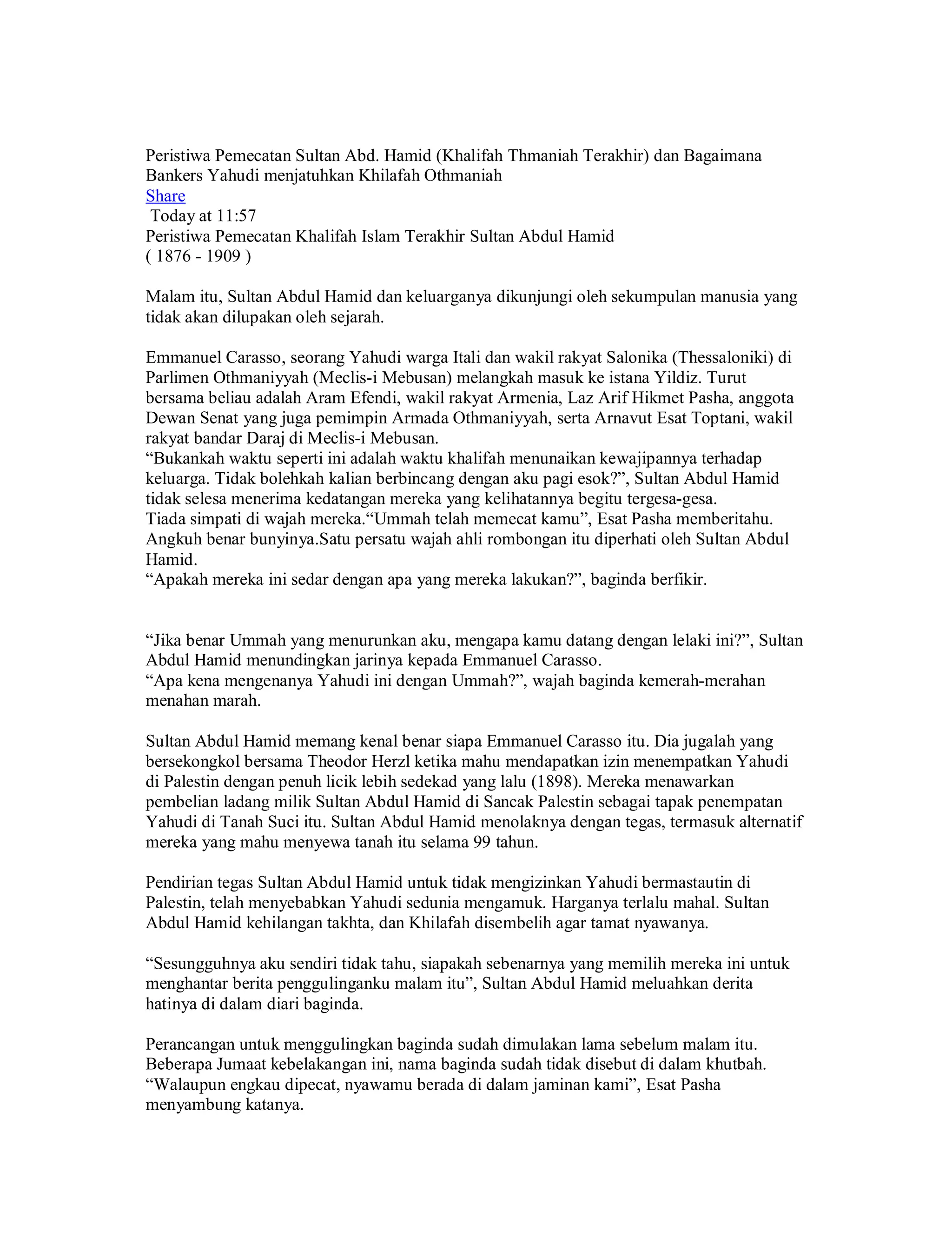 Peristiwa pemecatan sultan abd hamid ii | PDF