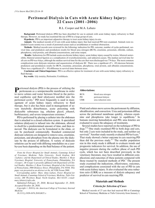 Peritoneal Dialysis in Cats with Acute Kidney Injury.pdf | Veterinary ...