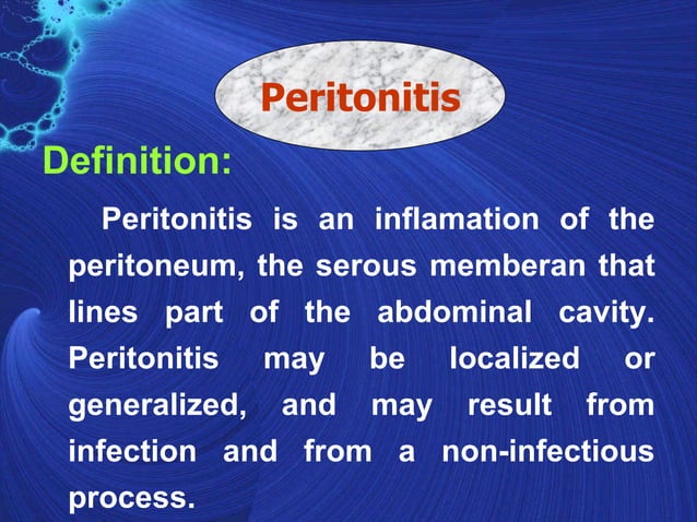 Peritonitis | PPT | Digestive Disorders | Diseases and Conditions