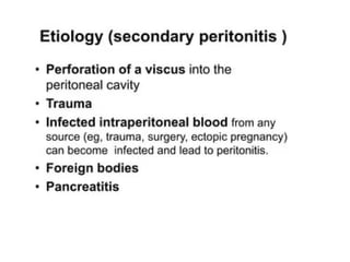 A BRIEF NOTE ON PERITONITIS, CAUSES, DIAGNOSIS, MANAGEMENT | PPTX ...