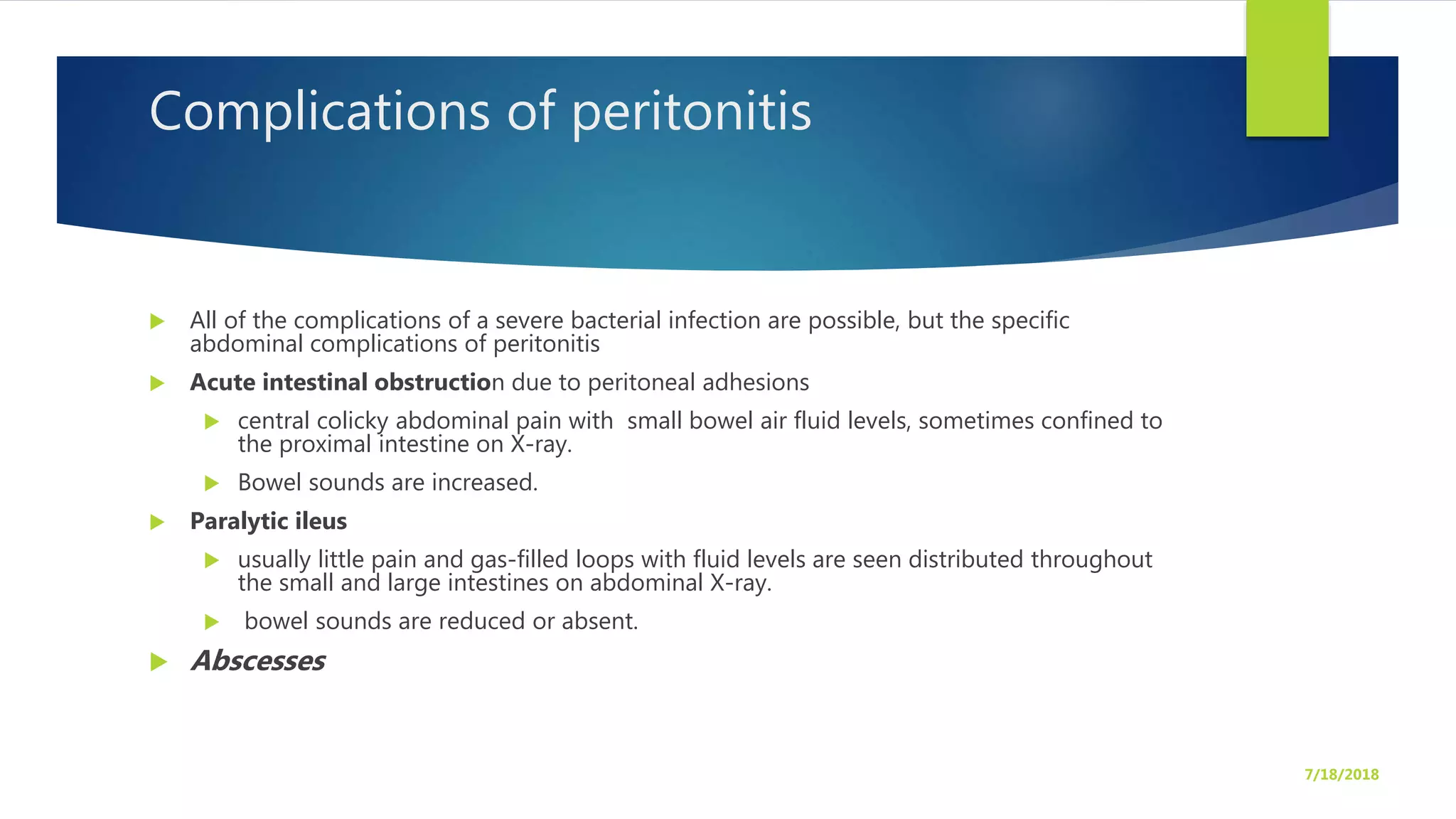 Peritonitis and intra abdominal abscess | PPTX