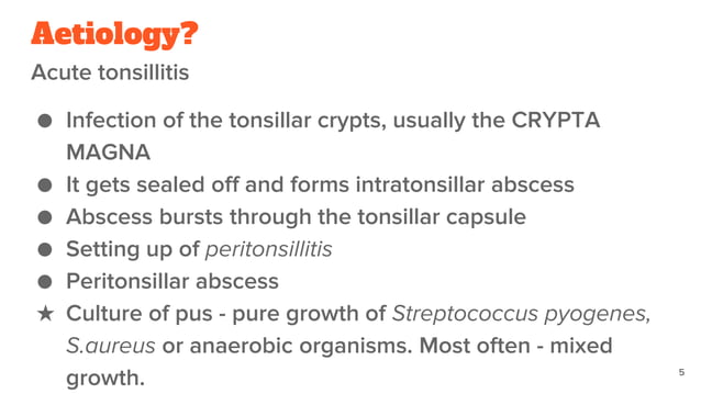 Peritonsillar abscess (quinsy) | PPTX | Ear, Nose and Throat Conditions ...