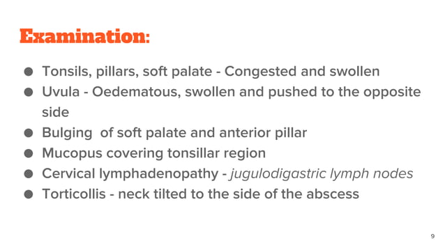 Peritonsillar abscess (quinsy) | PPTX | Ear, Nose and Throat Conditions ...