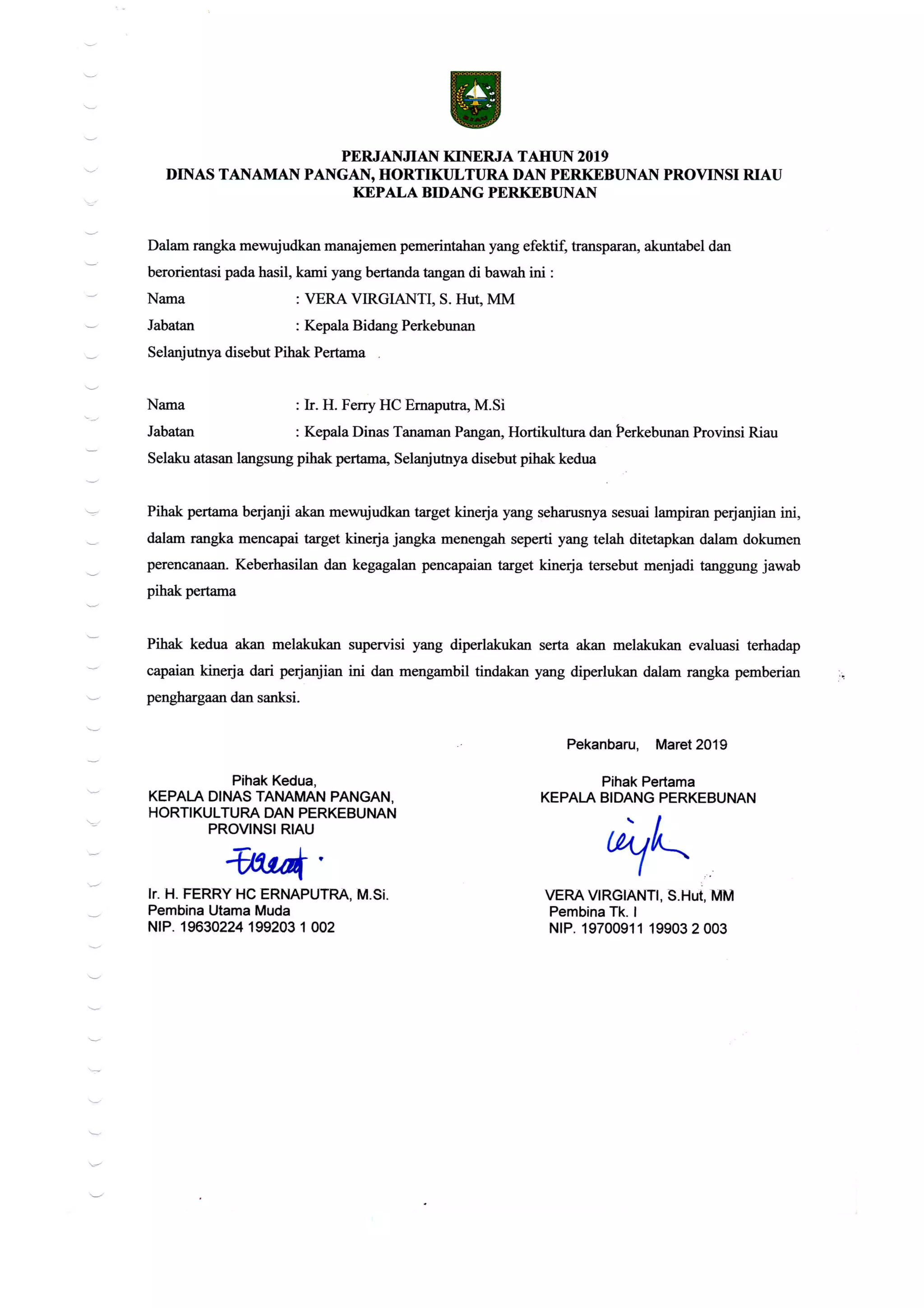 PERJANJIAN KINERJA TAHUN 2019 DINAS TPHBUN | PDF