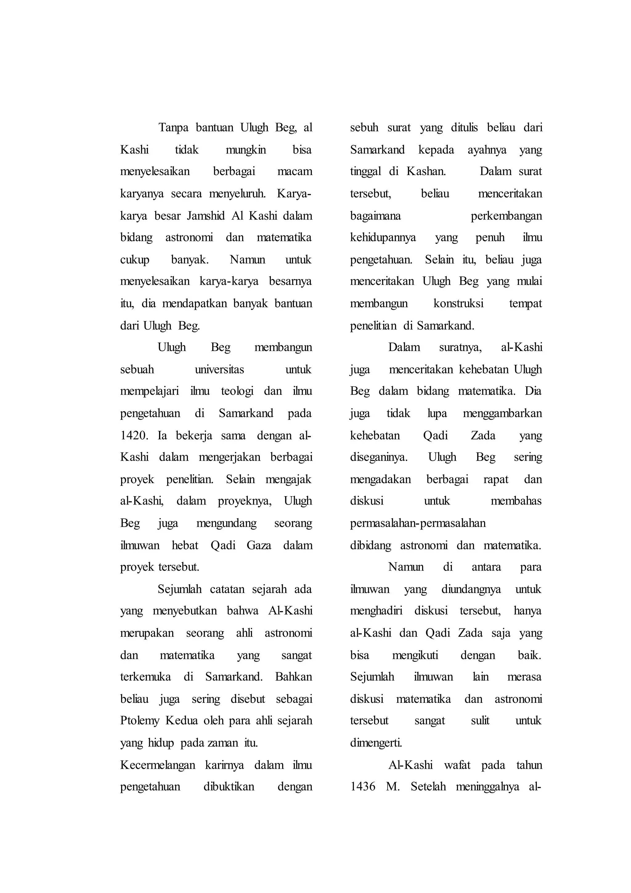 Perjalanan hidup ghiyatthuddin jamshid mas`ud al kasyi (atau al kashi) | DOCX