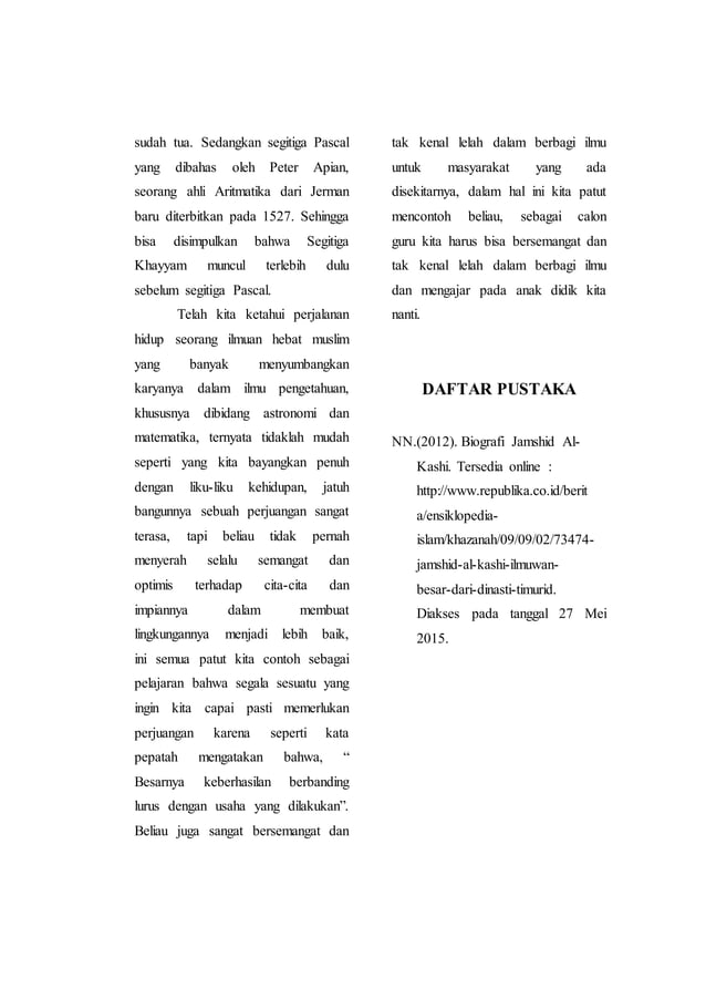 Perjalanan hidup ghiyatthuddin jamshid mas`ud al kasyi (atau al kashi) | PDF