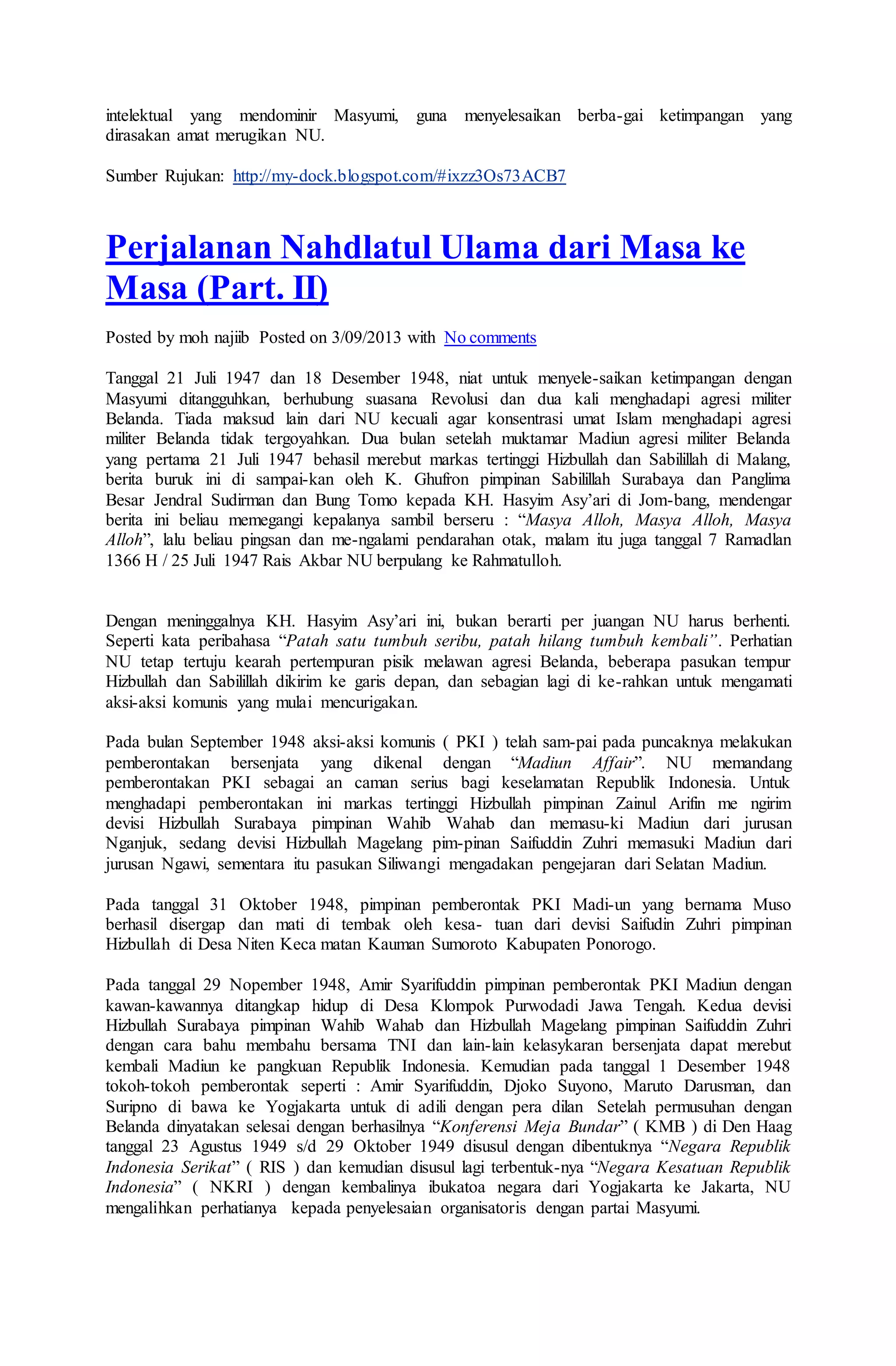 Perjalanan nahdlatul ulama dari masa ke masa | DOCX