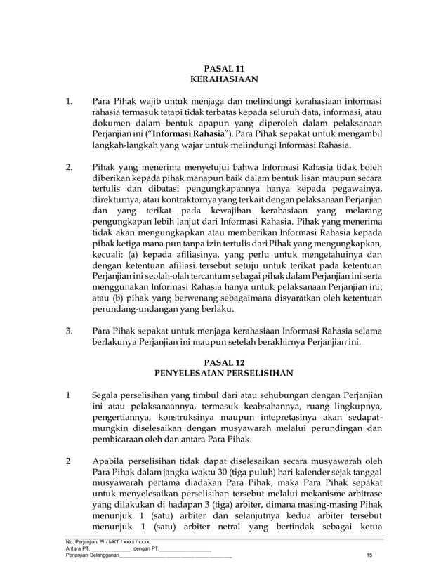 Contoh Perjanjian Berlangganan sistem elektronik Terbaru (Beli ...